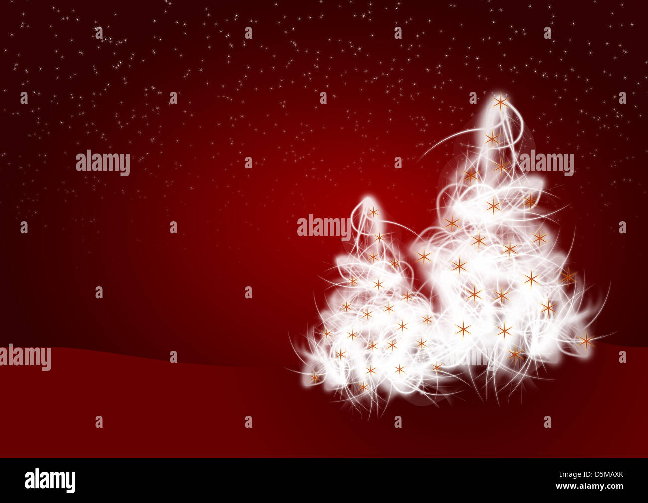 White fluffy Christmas trees on red background Stock Photo - Alamy
