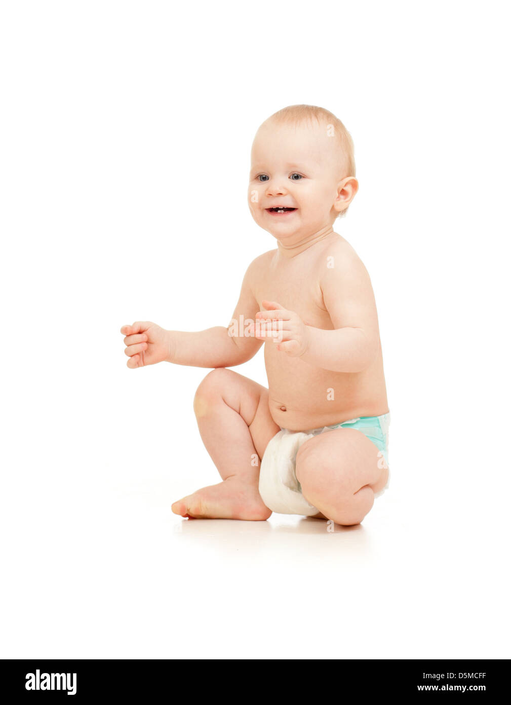 baby in diaper on white background Stock Photo - Alamy