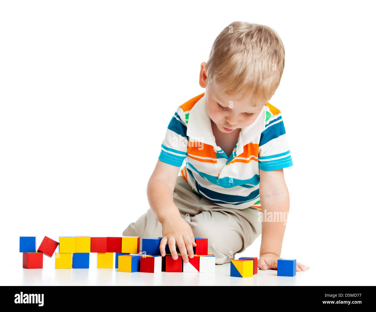kid playing toy blocks isolated on white background Stock Photo - Alamy