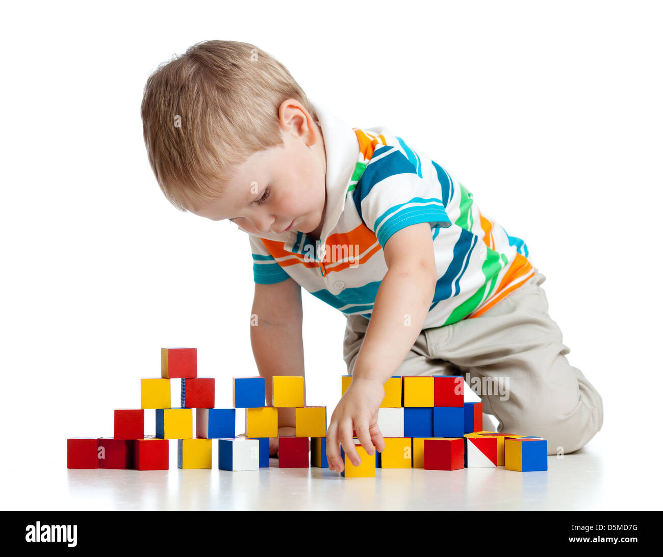 kid playing toy blocks isolated on white background Stock Photo - Alamy