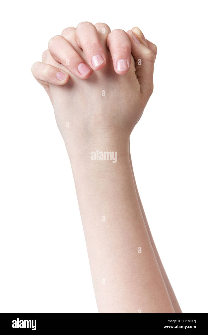 female teen hand praying, isolated on white background Stock Photo - Alamy