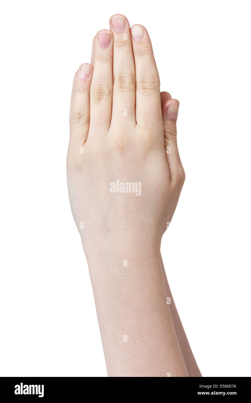 female teen hand praying, isolated on white background Stock Photo - Alamy
