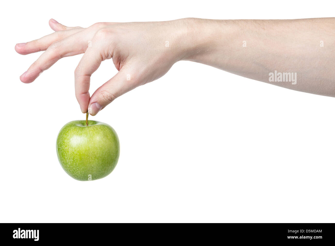 adult man hand holding green apple, isolated on white Stock Photo - Alamy