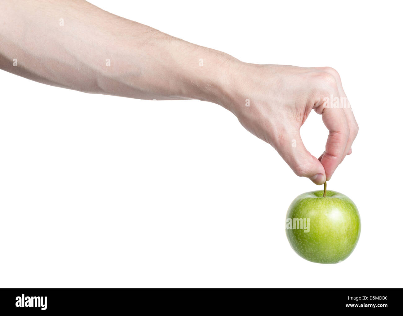 adult man hand holding green apple, isolated on white Stock Photo - Alamy