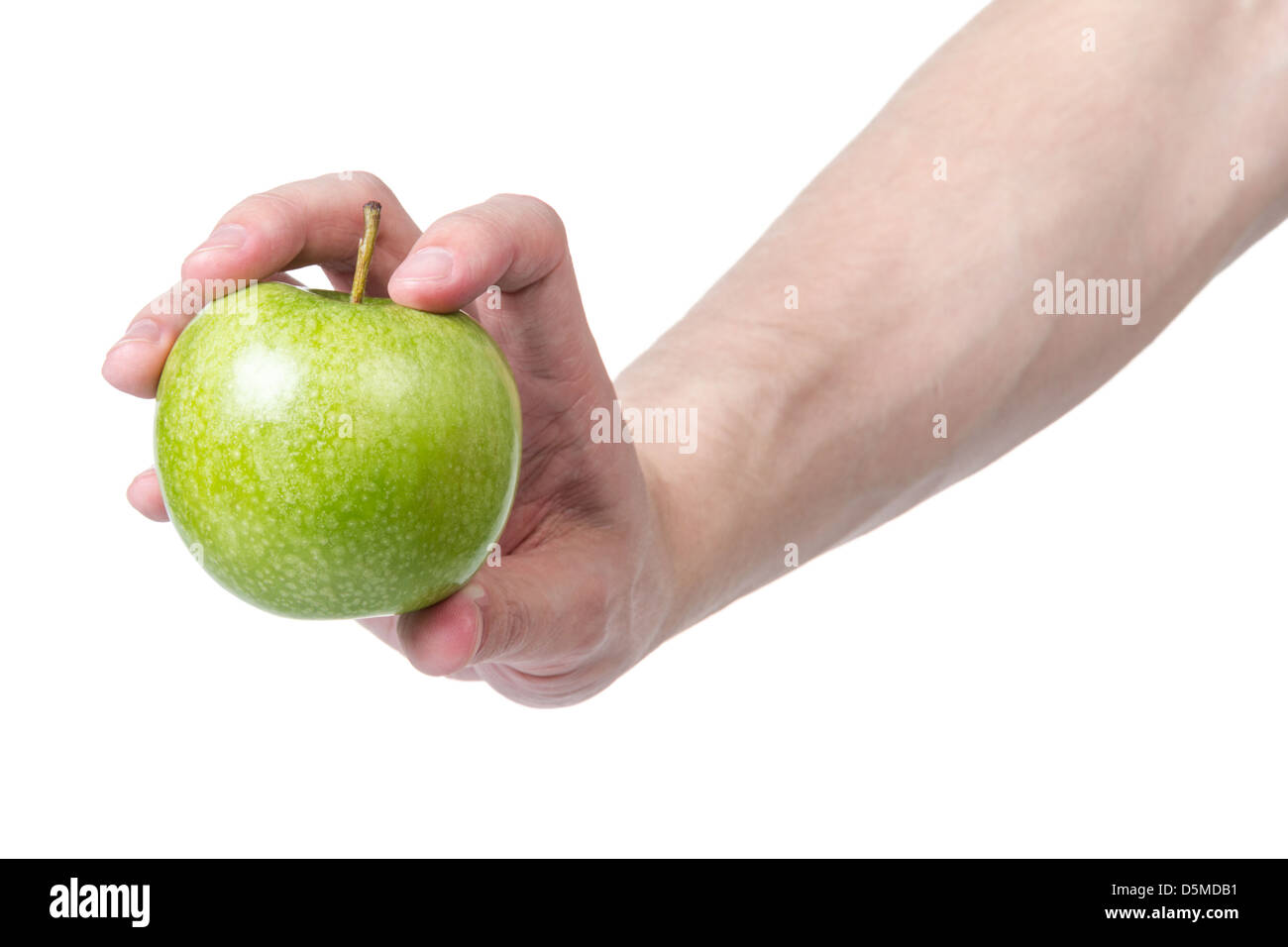adult man hand holding green apple, isolated on white Stock Photo - Alamy
