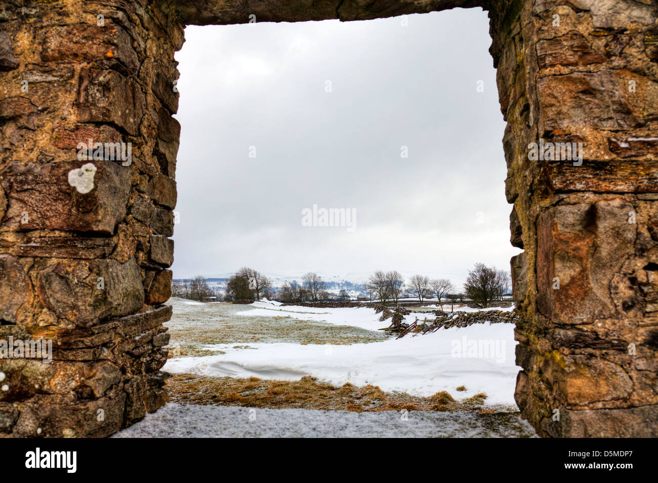 Carperby, Yorkshire Dales, UK, England view through stone window at ...
