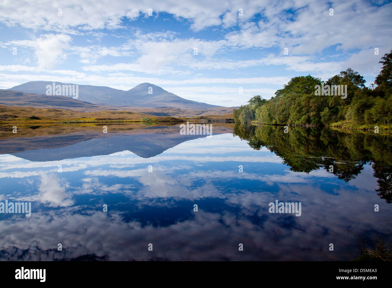 Reflection of the sky on Loch Garve in the Highlands of Scotland, UK ...