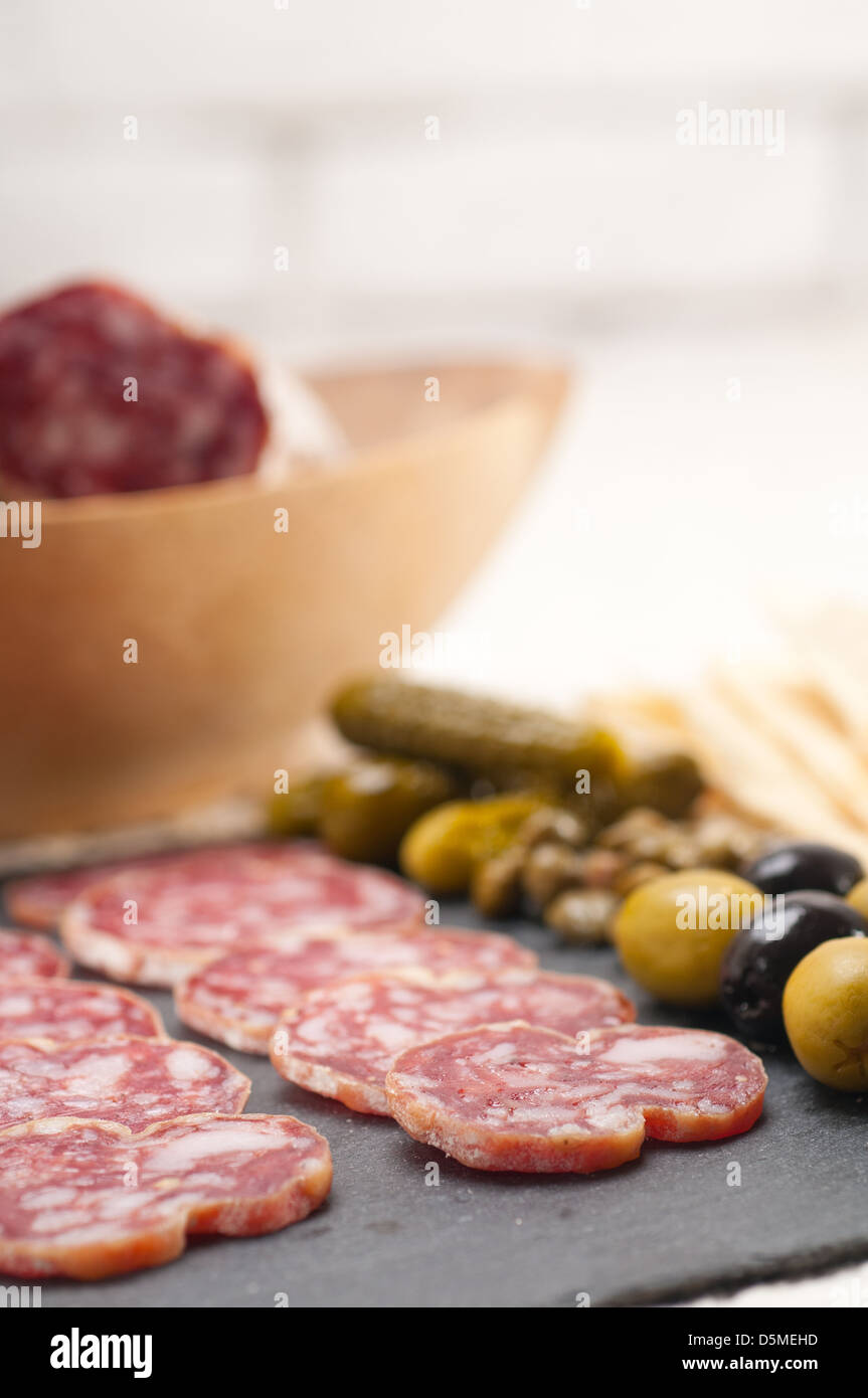 fresh cold cut platter with pita bread and pickles antipasti Stock ...