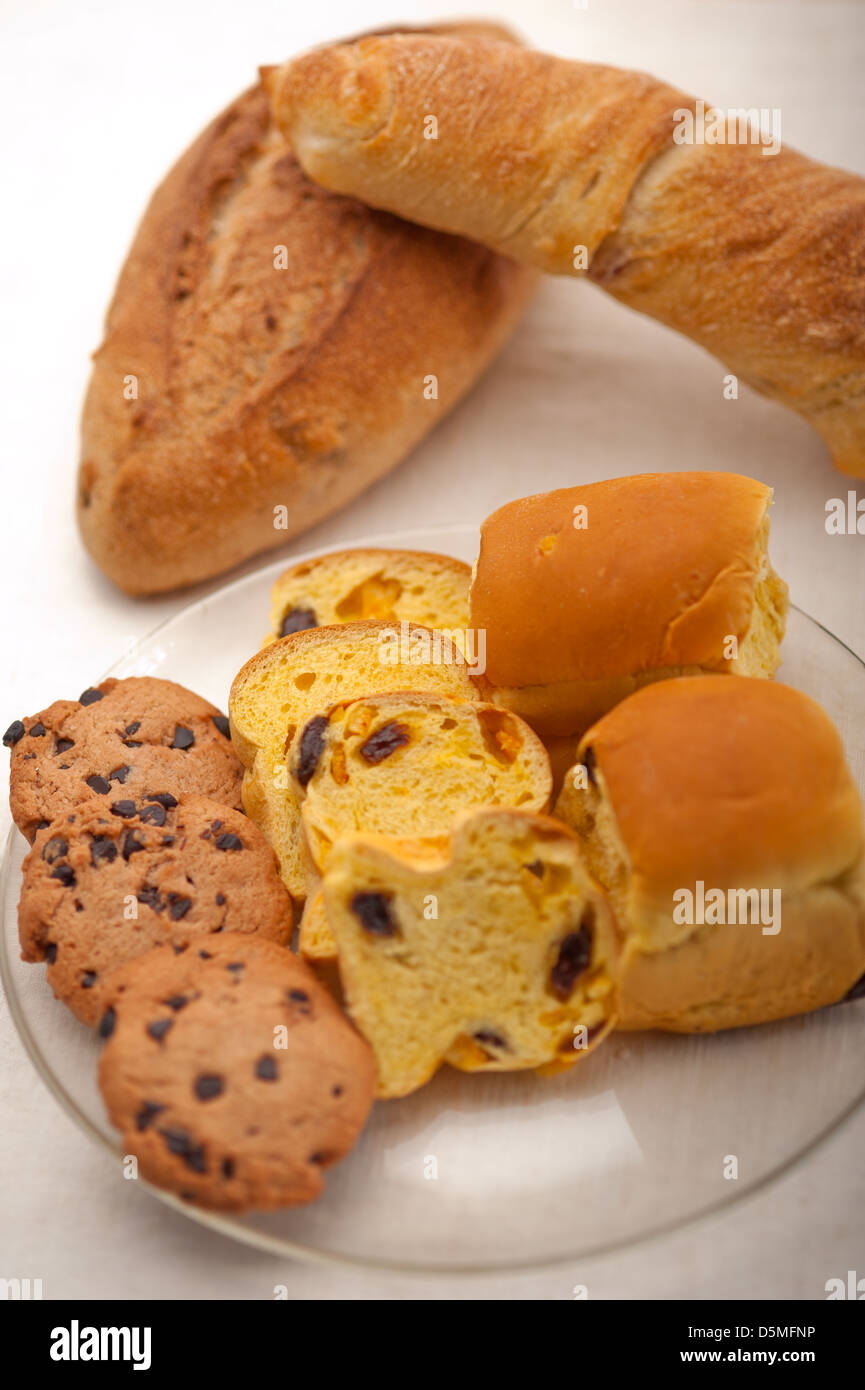 selection of sweet bread and cookies for breakfast Stock Photo - Alamy
