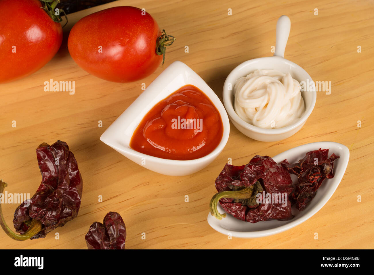 Ingredients for a traditional Spanish hot tapa dip sauce Stock Photo ...