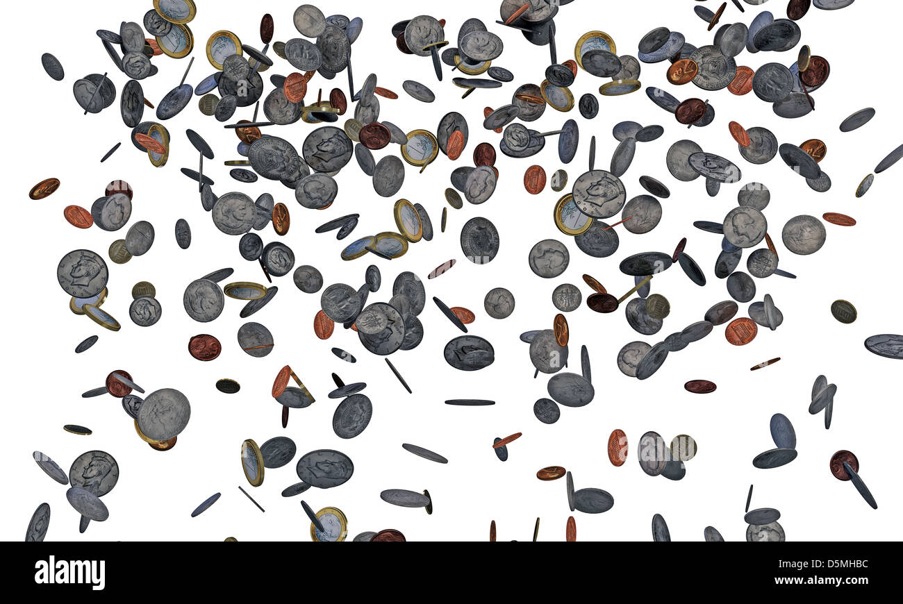 falling coins isolated on white background Stock Photo - Alamy