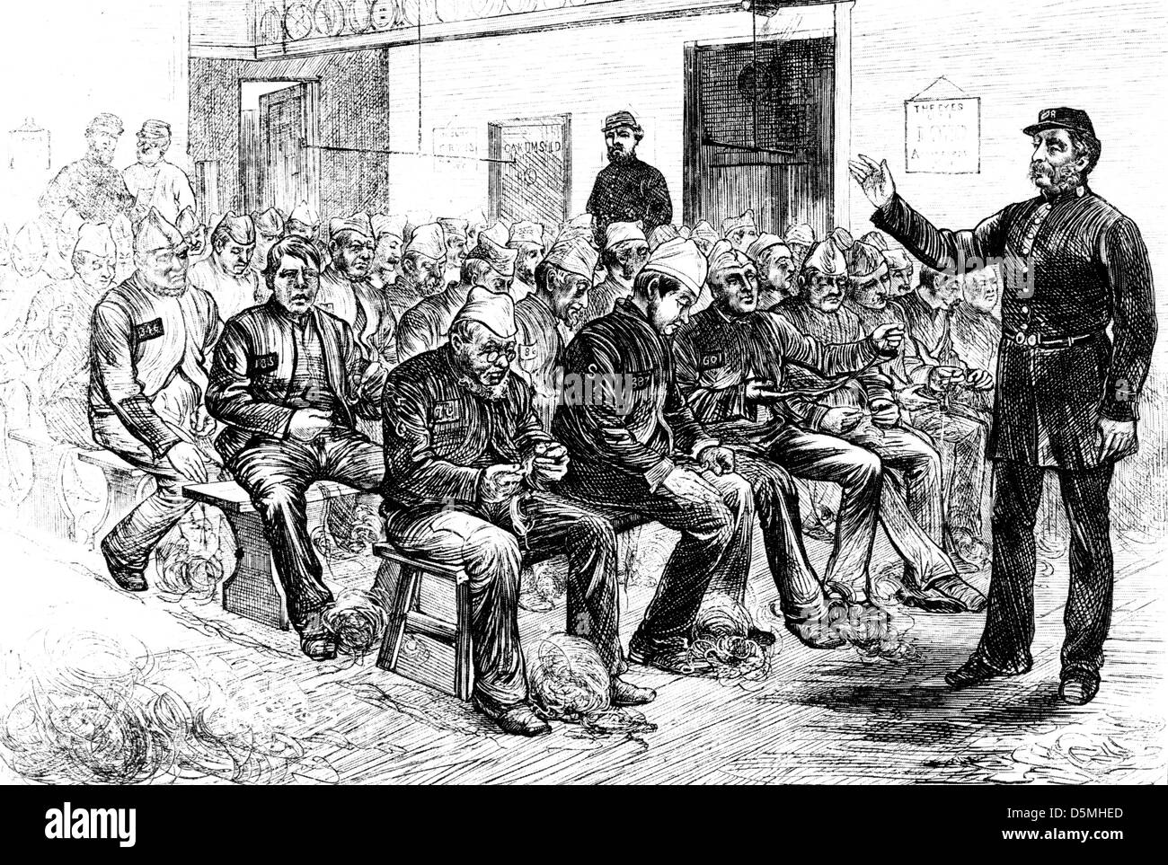 VICTORIAN PRISON about 1870n with Warders supervising a wool sorting ...