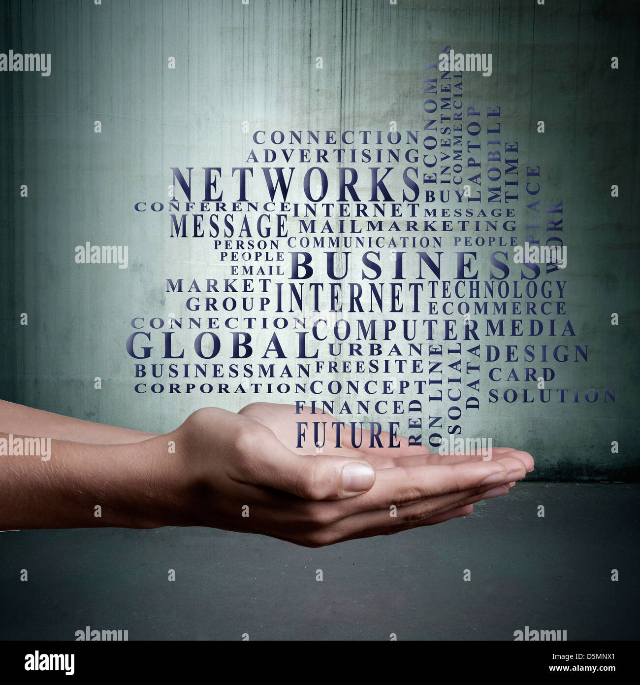 hands with business words Stock Photo - Alamy