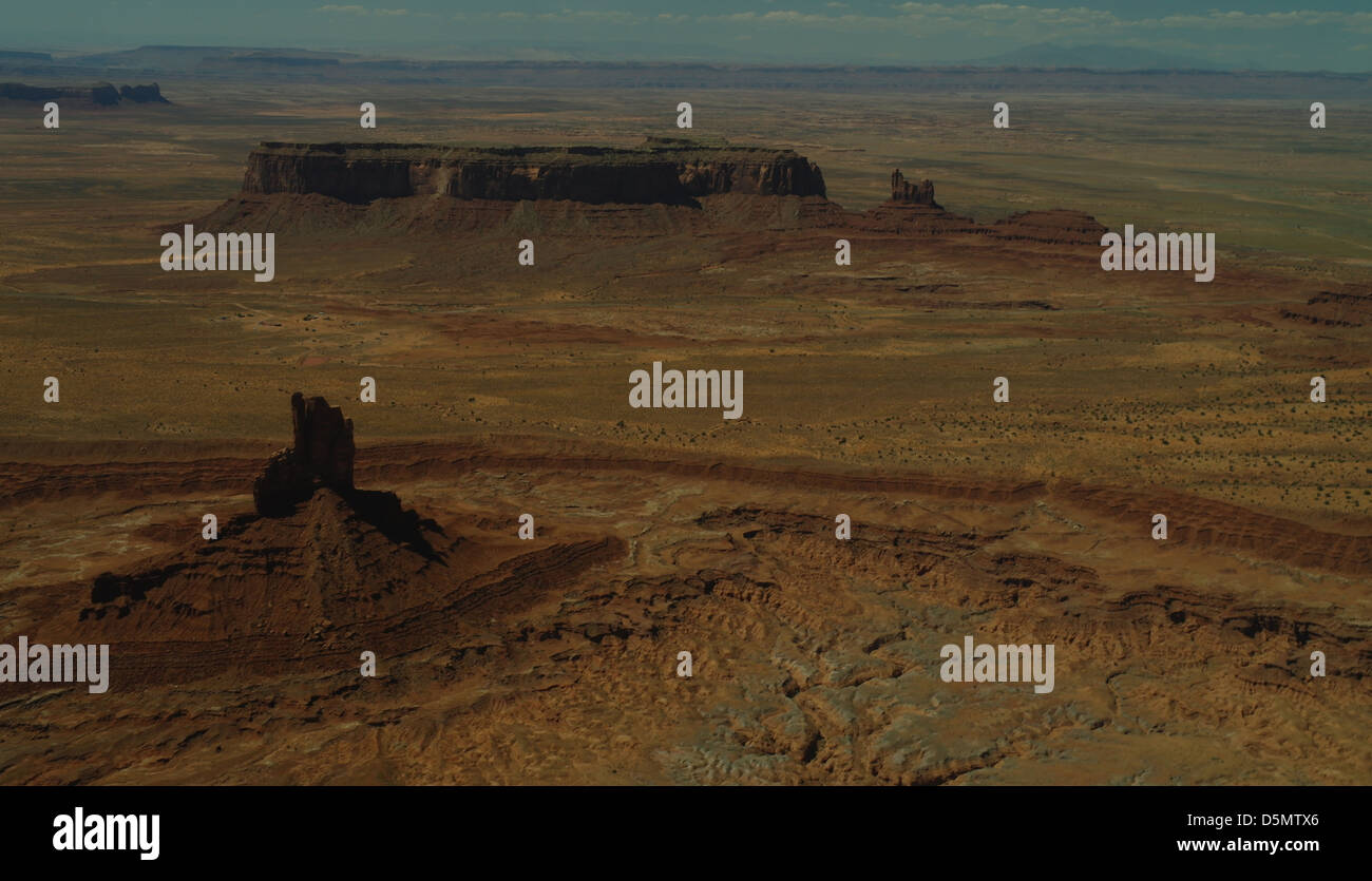 Aerial view, north to Eagle Mesa, Setting Hen Butte, distant Ute ...