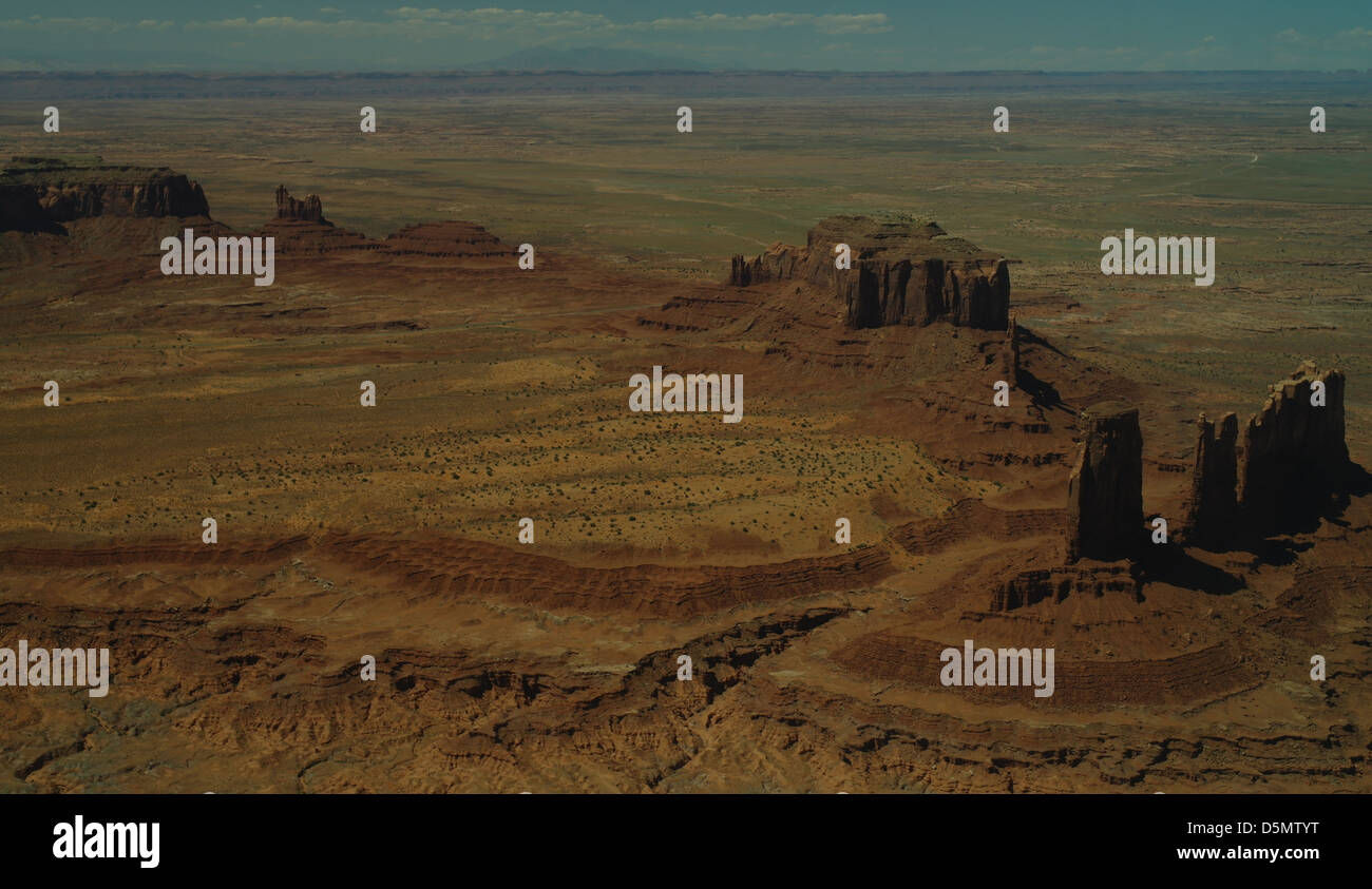 Aerial view, north to Ute Mountain, Castle Butte, Saddleback Mesa ...