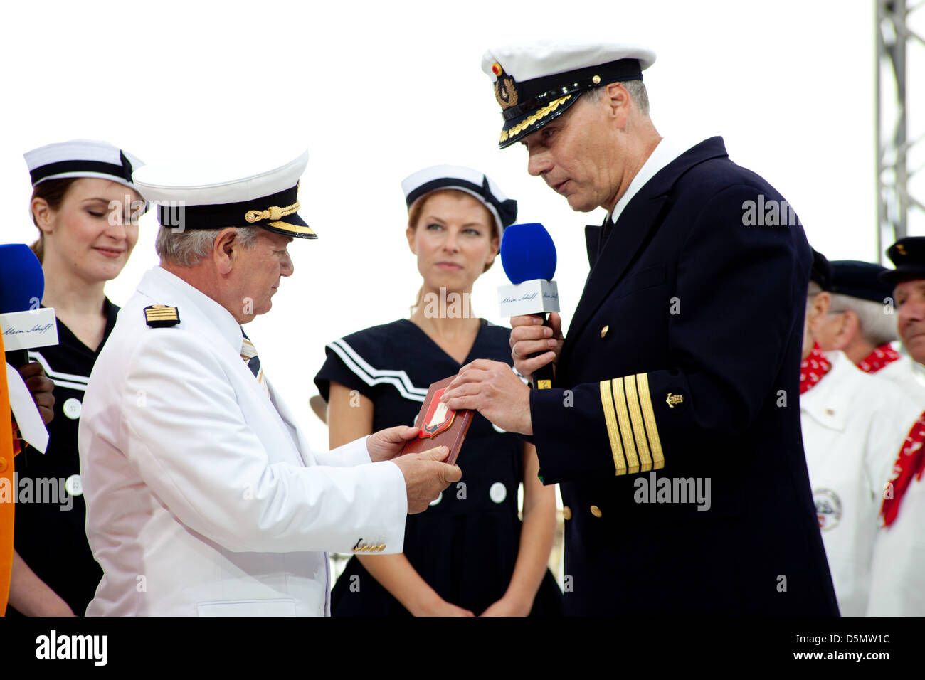 Kjell Holm and Joerg Pollmann at Mein Schiff 2 launch at harbour ...