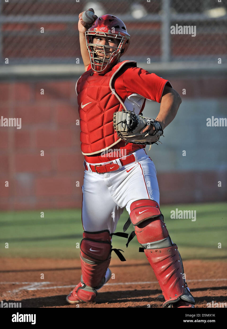 April 2, 2013 Santa Ana, CA.Mater Dei Catcher Jeremy Martinez #25, the ...