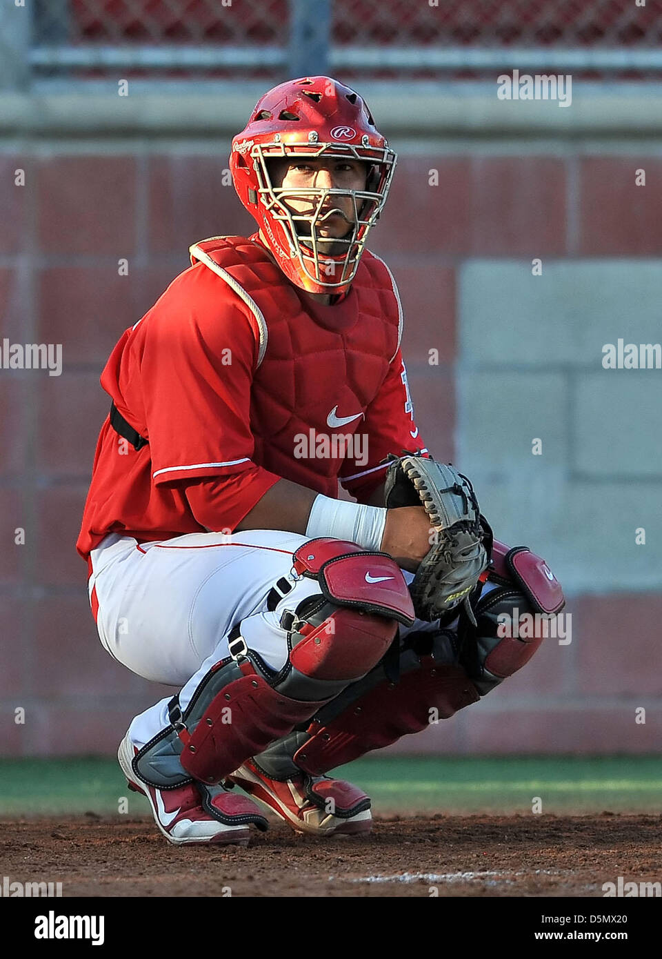 April 2, 2013 Santa Ana, CA.Mater Dei Catcher Jeremy Martinez #25, the ...