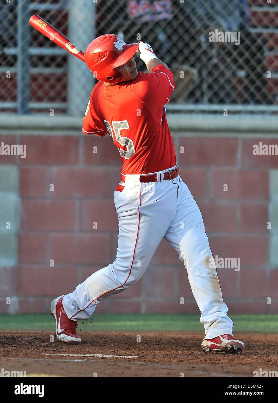 April 2, 2013 Santa Ana, CA.Mater Dei Catcher Jeremy Martinez #25, the ...