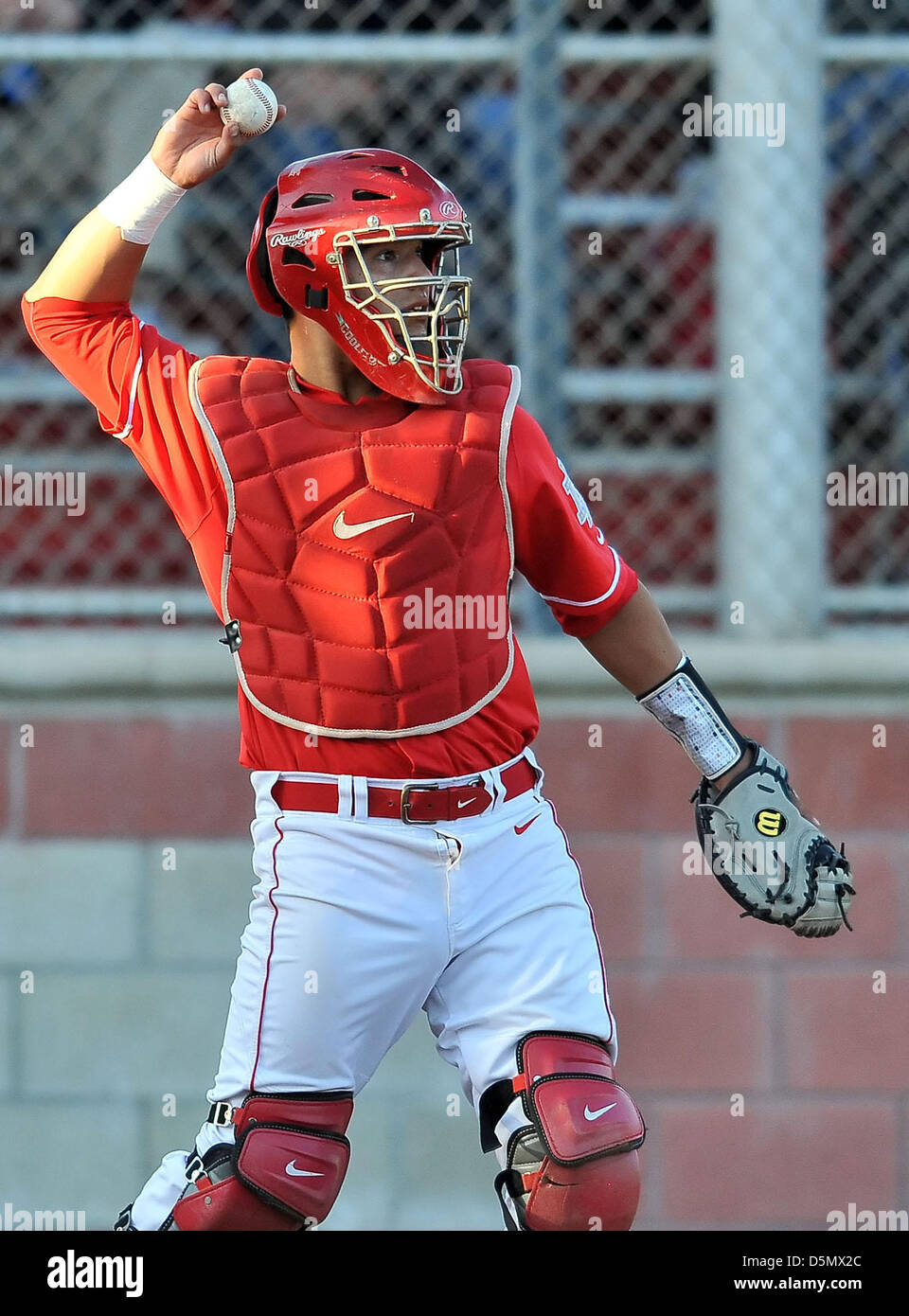 April 2, 2013 Santa Ana, CA.Mater Dei Catcher Jeremy Martinez #25, the ...