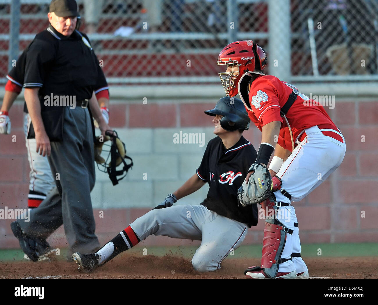 April 2, 2013 Santa Ana, CA.Mater Dei Catcher Jeremy Martinez #25, the ...