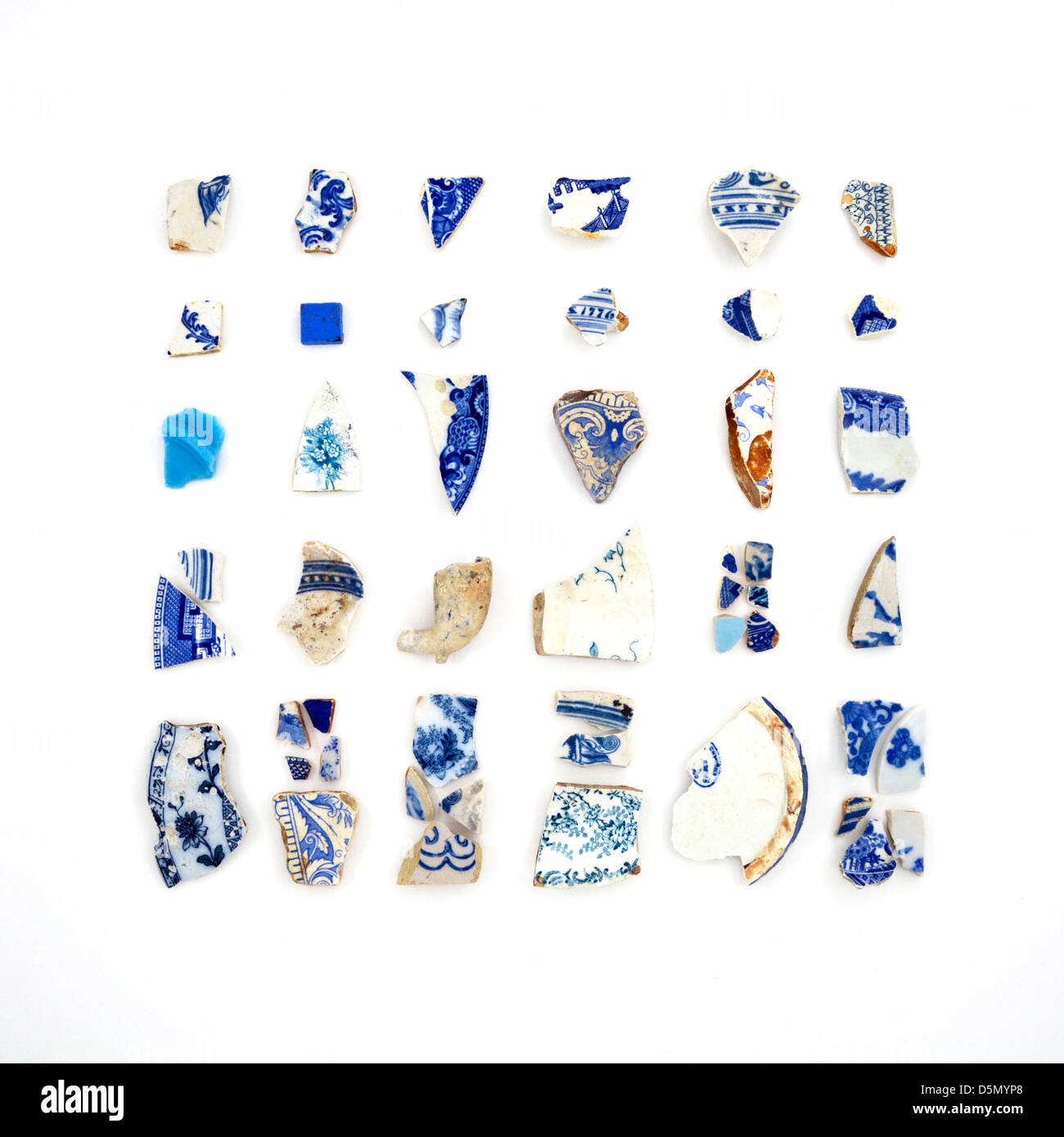 Shards of blue-and-white china collected on the beaches of Bar Harbor ...