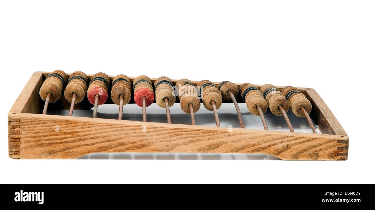Old mathematical calculator abacus made from wood and metal bars Stock ...