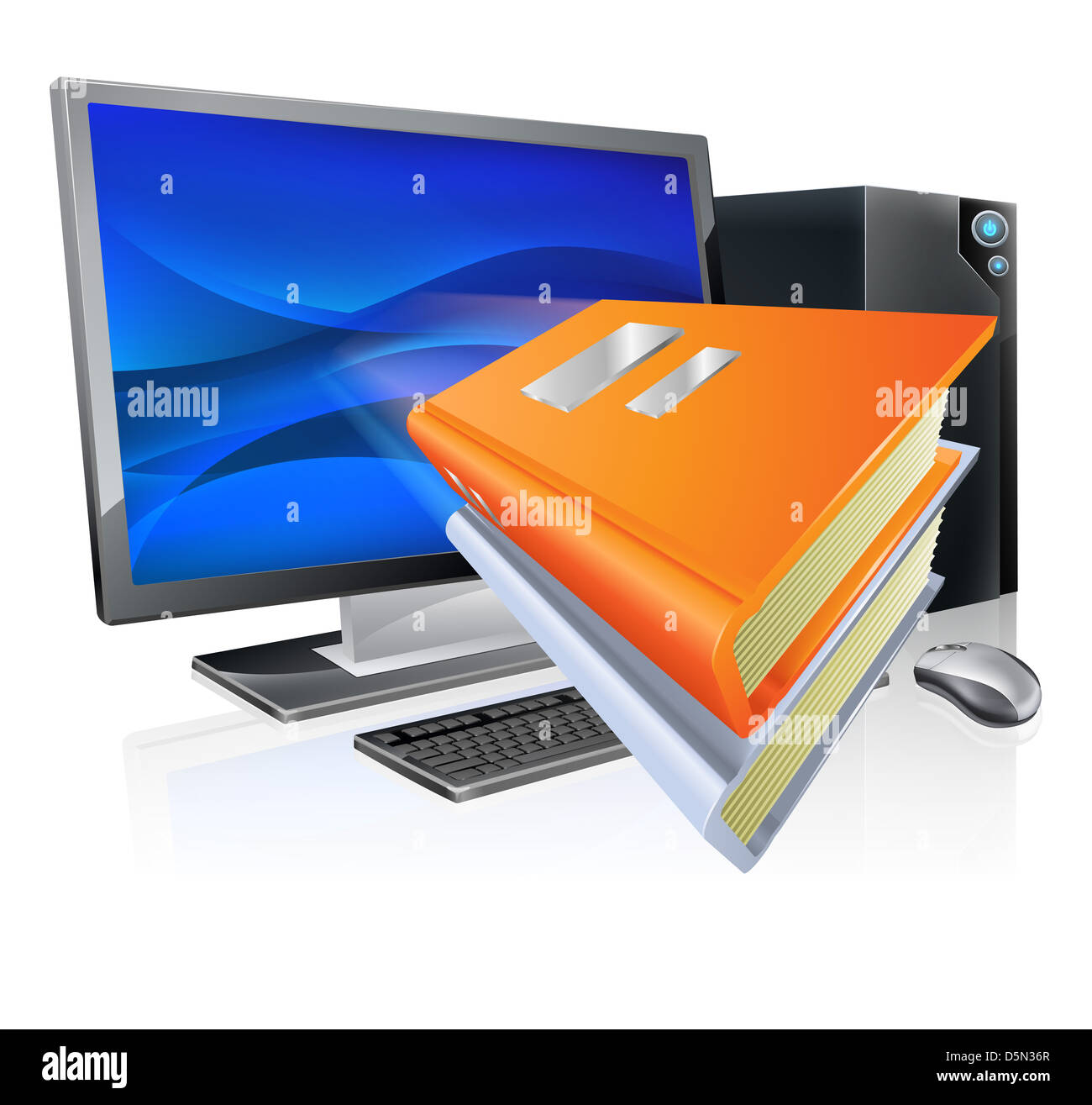 An education e-learning computer book concept, book icons flying out of ...