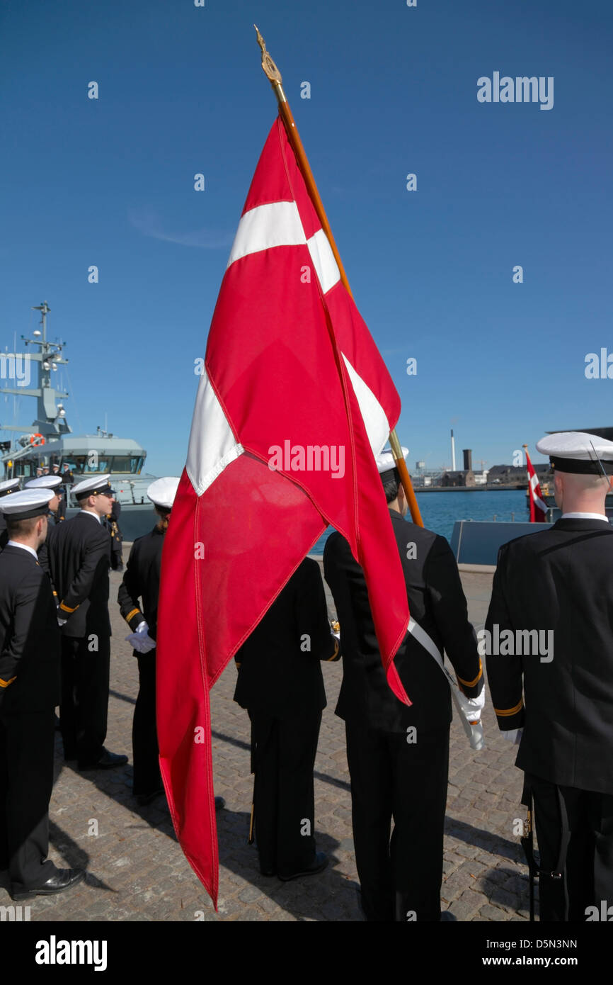 Copenhagen, Denmark. April 4th 2013. Cadets and flag-bearer from the ...