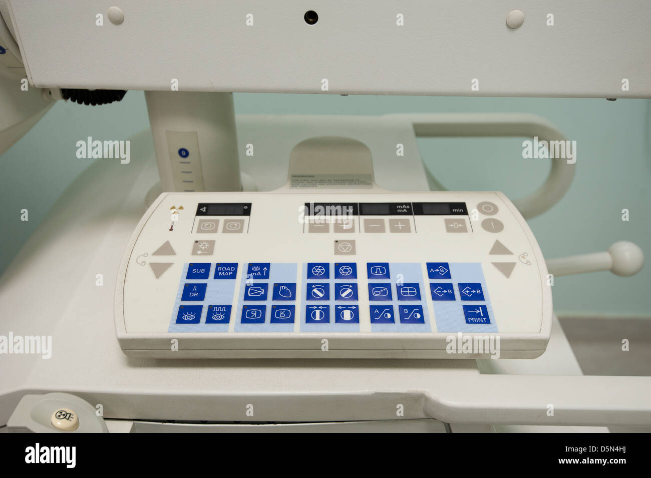 Closeup of control panel on a scanner machine in hospital emergency ...