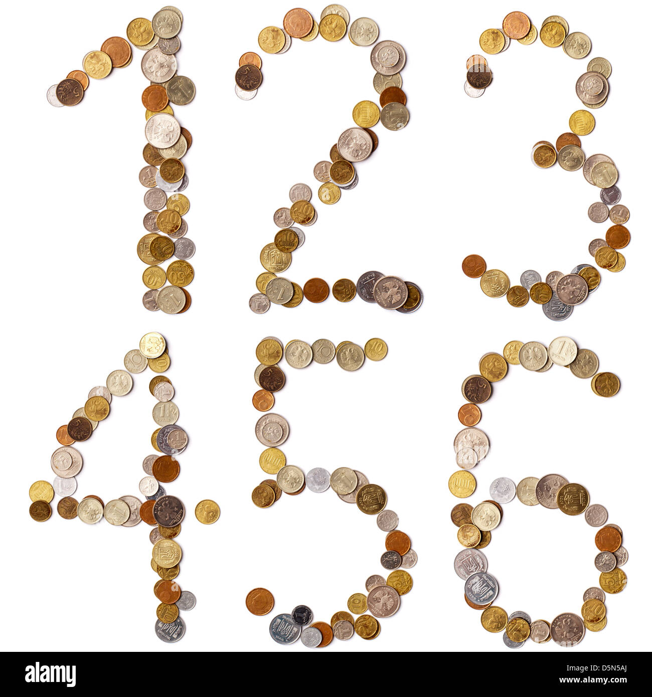 1-2-3-4-5-6 alphabet letters from the coins Stock Photo - Alamy