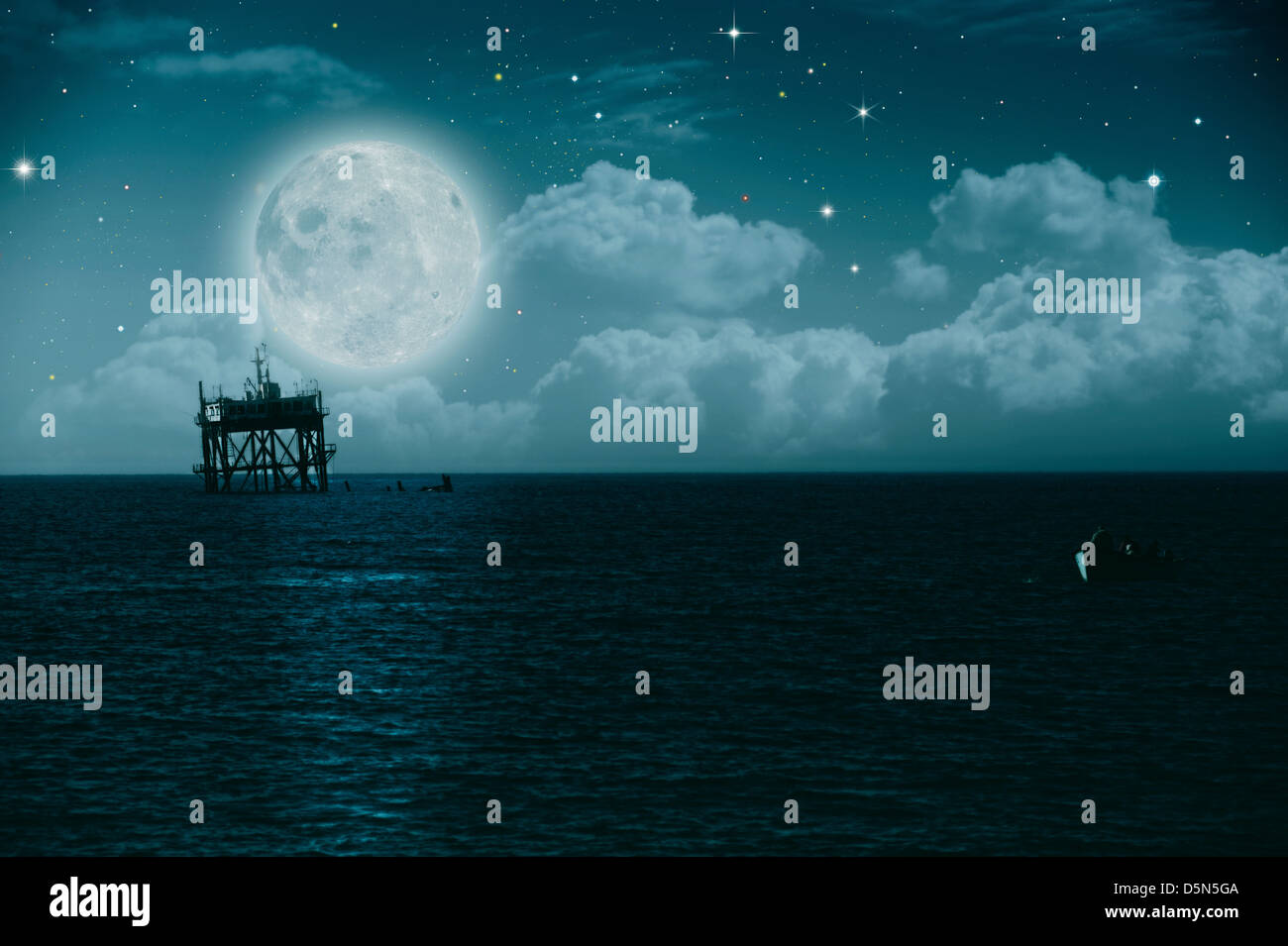 Midnight on the sea, environmental backgrounds Stock Photo - Alamy