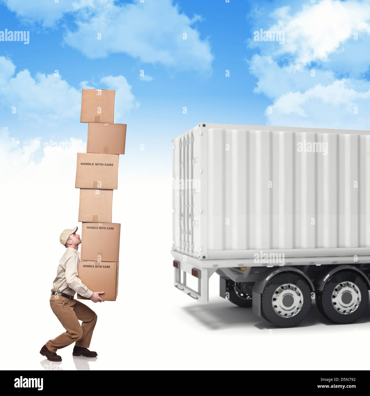delivery man and truck background Stock Photo - Alamy