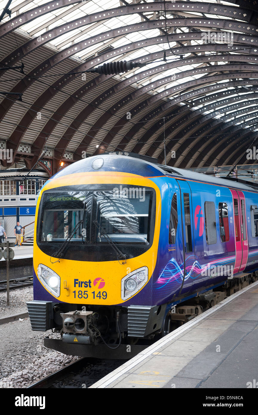 First Transpennine Express Class 185 passenger train waiting at a ...