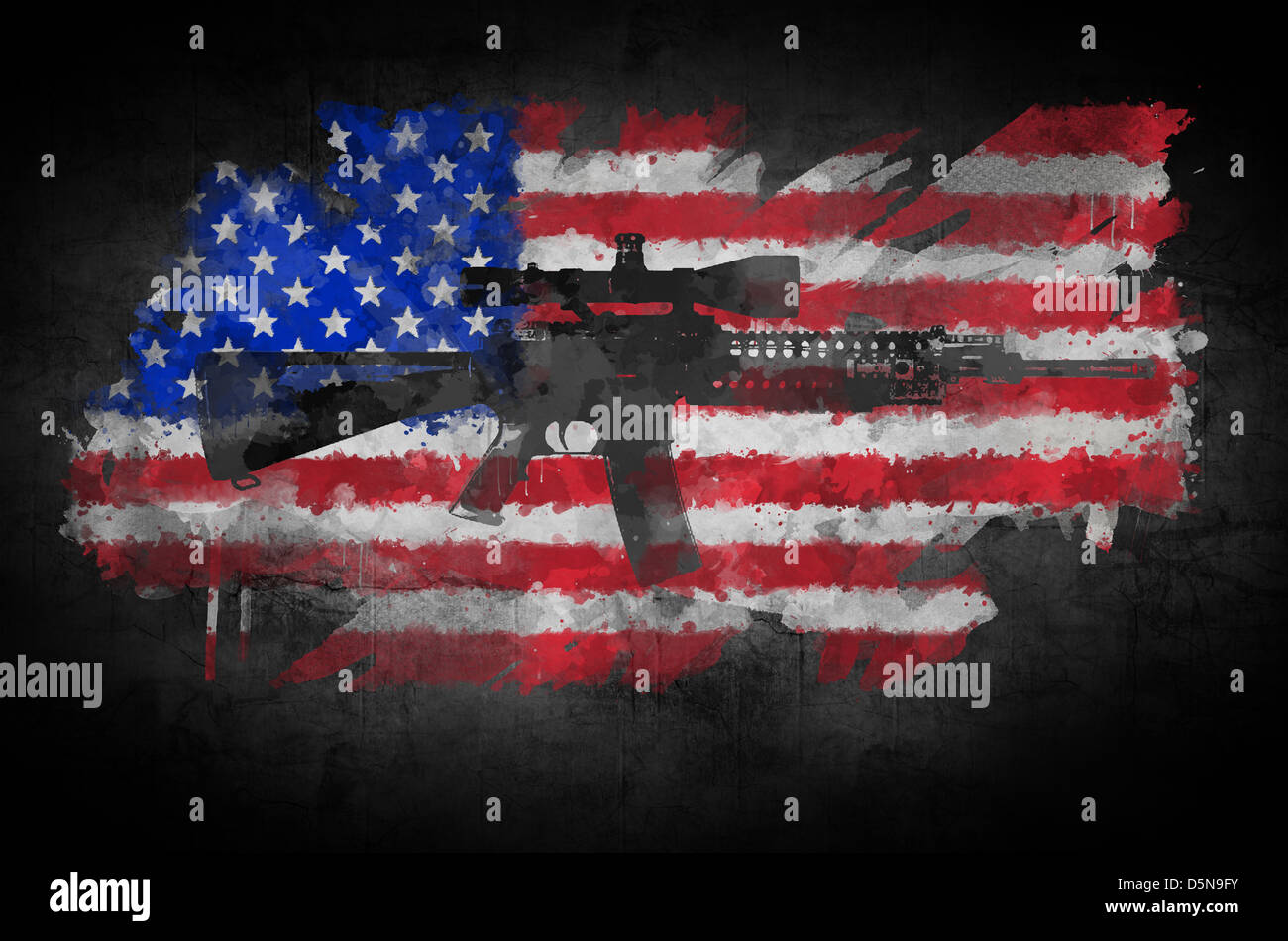 Poster M16 rifle on a background of the American flag Stock Photo - Alamy