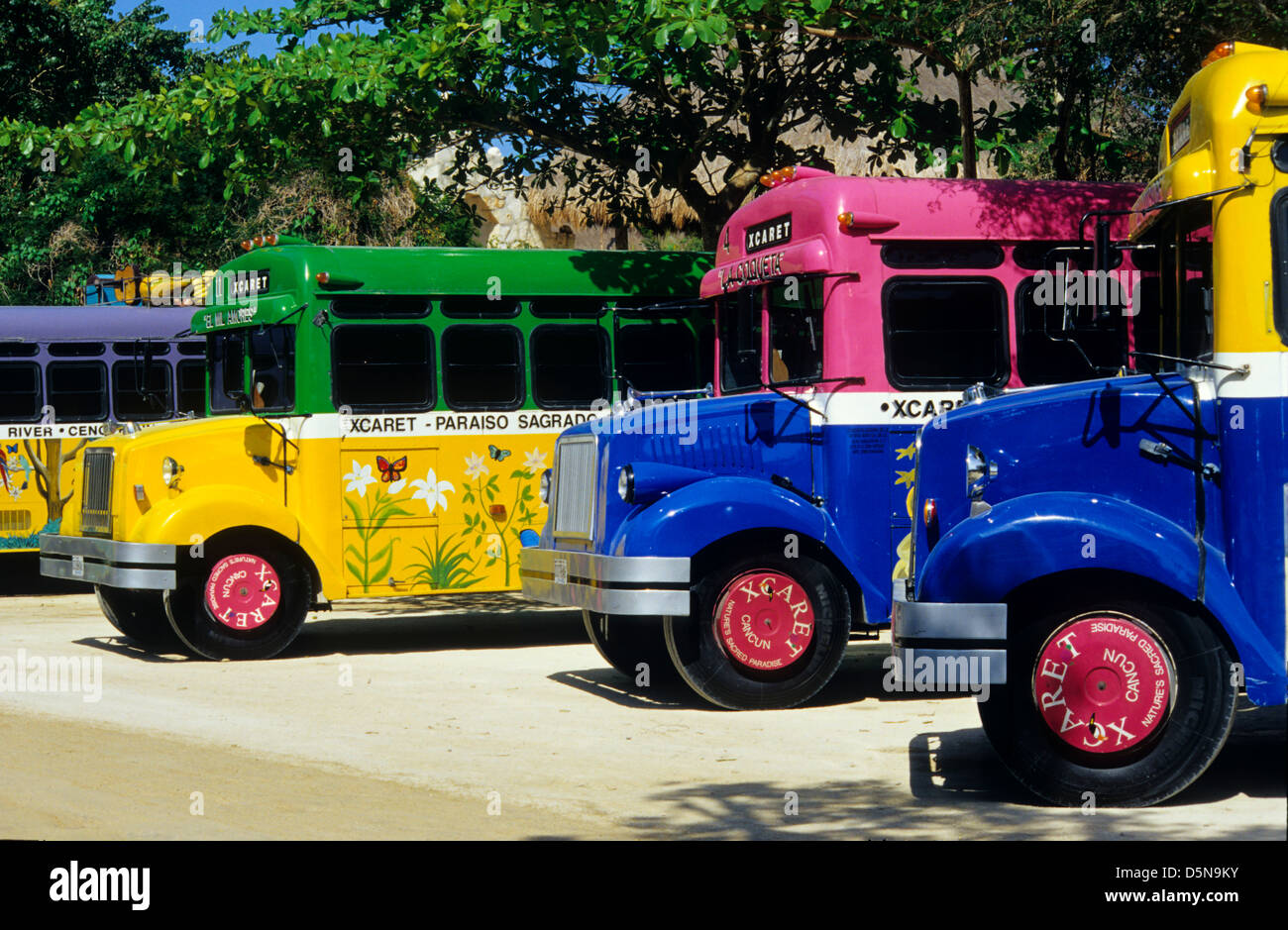 Buses to transport visitors around Xcaret Theme Park Attractions.Cancun ...
