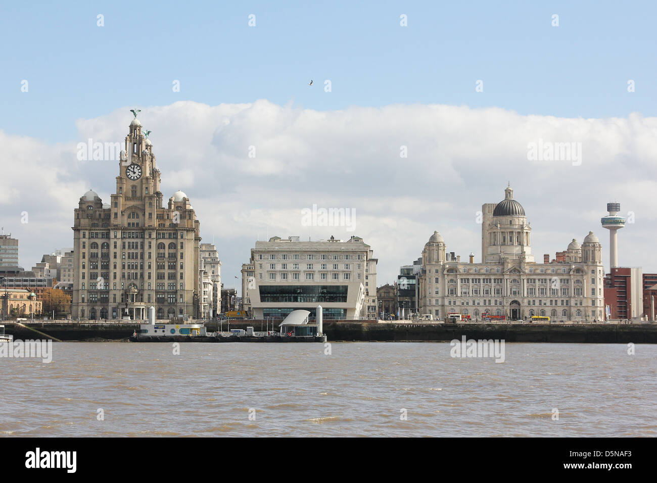 The famous waterfront at Liverpool's Pier Head where the Three Graces ...