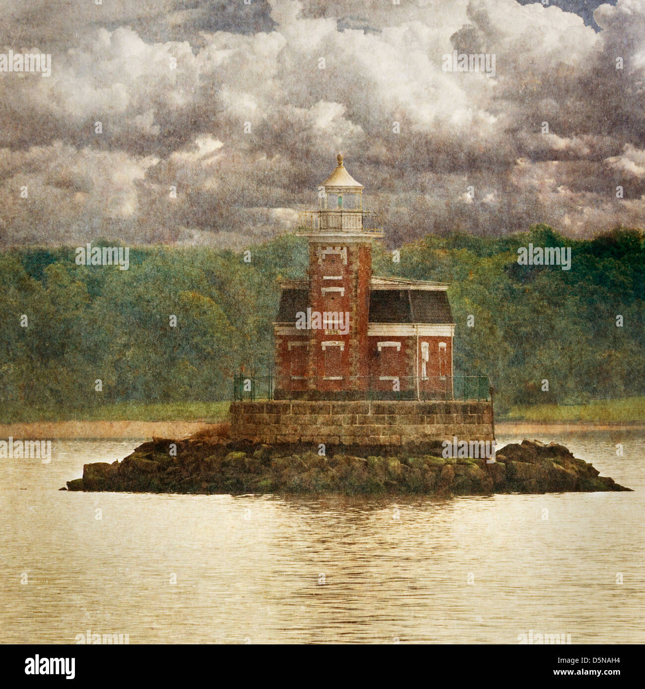 Digitally enhanced image of Stepping Stones lighthouse in Long Island ...