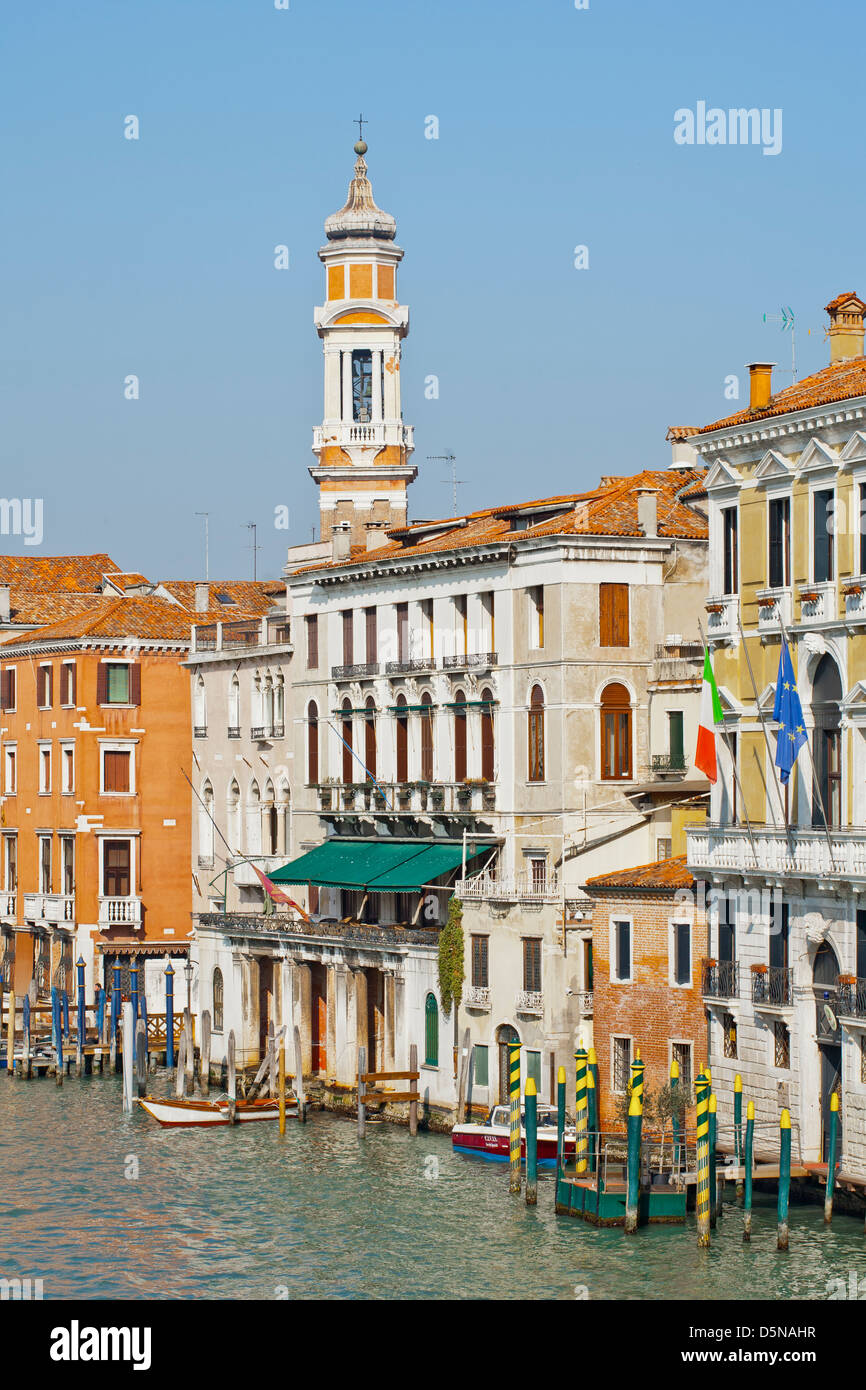 View from the Rialto bridge towards the Grand canal in Venice Italy ...
