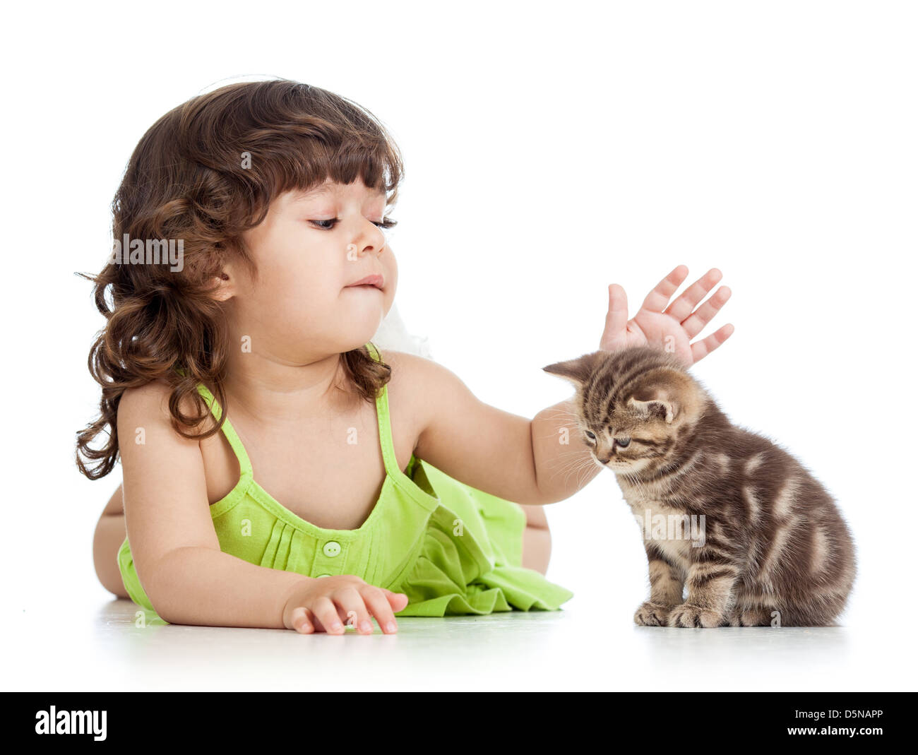 funny happy child playing with cat kitten Stock Photo - Alamy