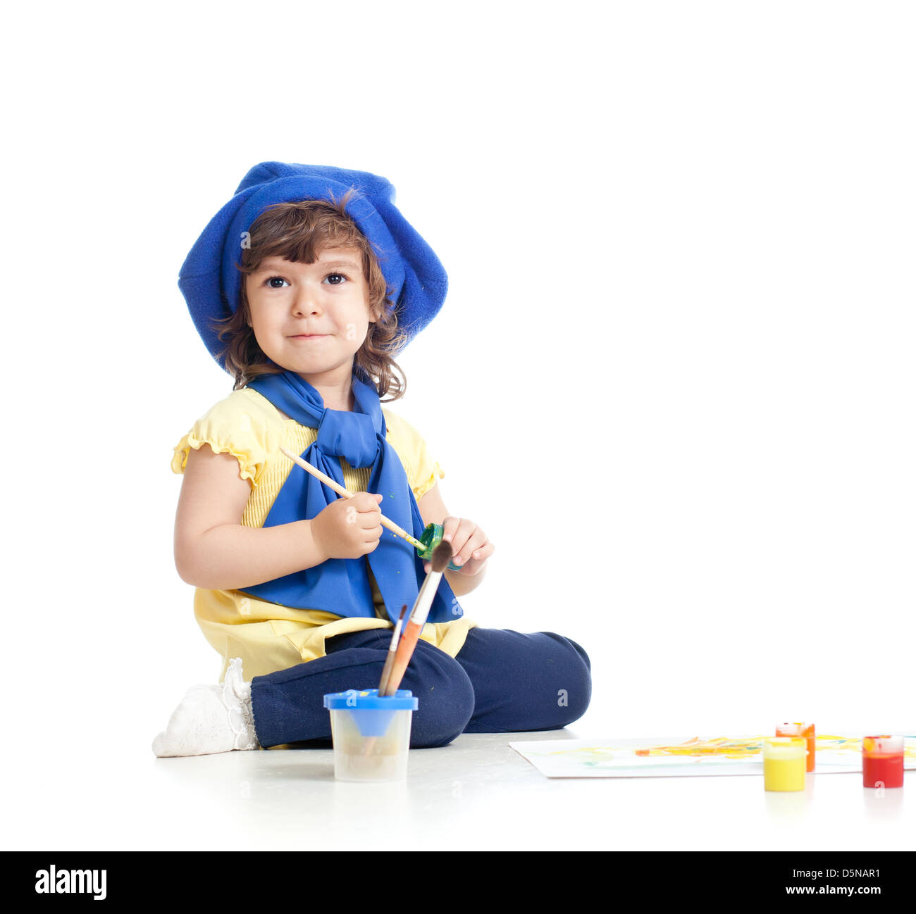 beautiful artist child painting with brush Stock Photo - Alamy