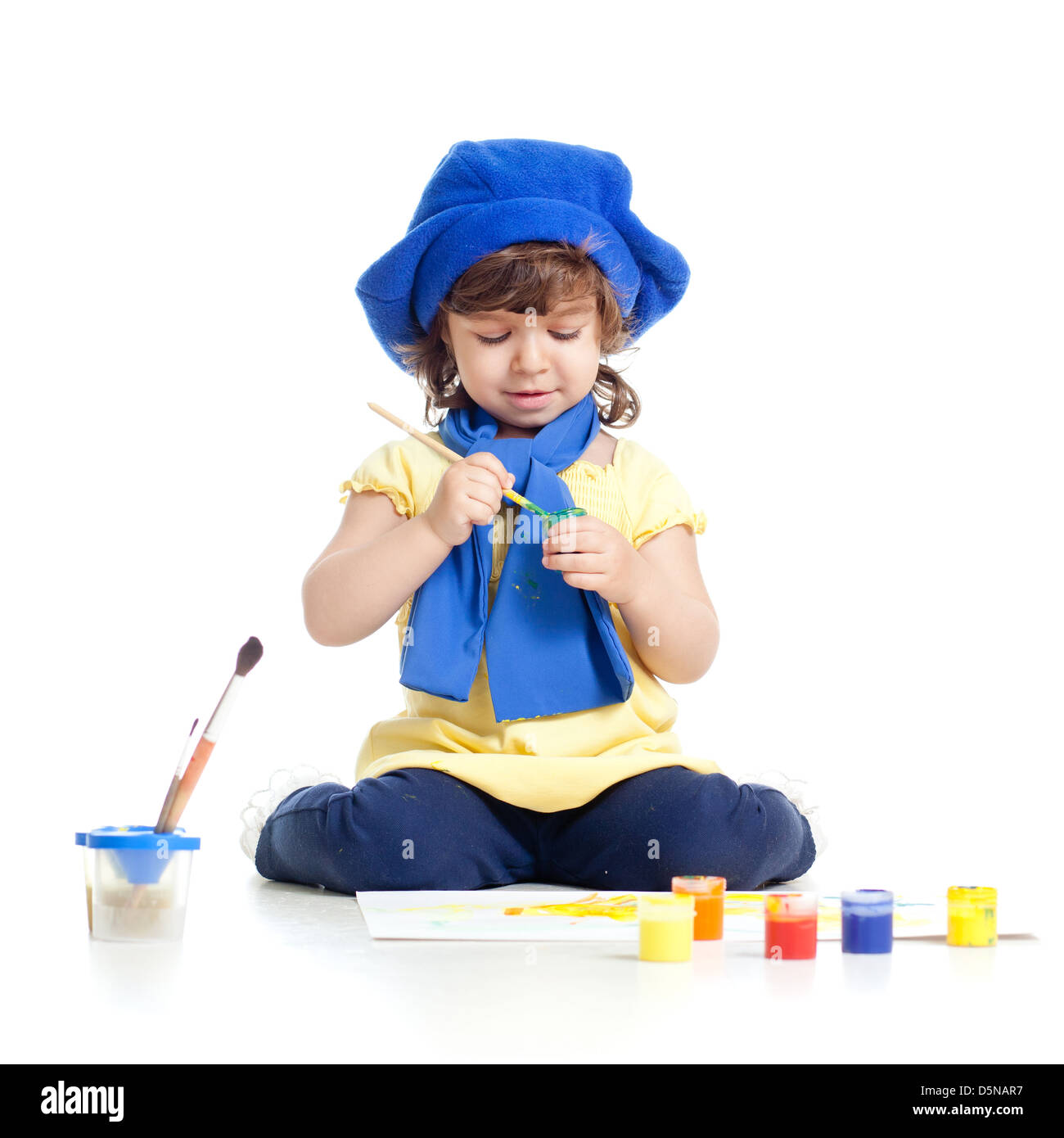beautiful artist child painting with brush Stock Photo - Alamy