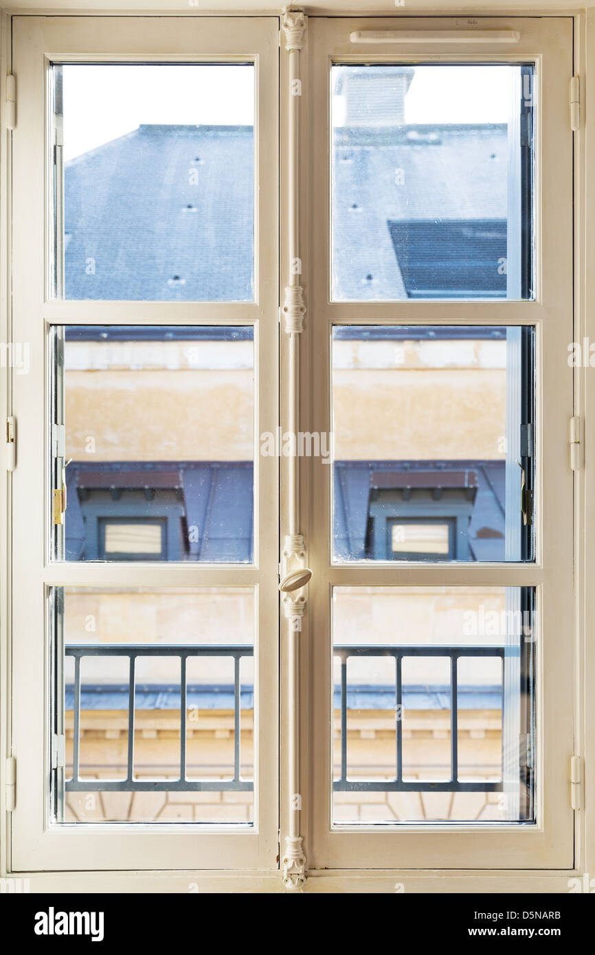 wooden white painted window in room, Paris Stock Photo - Alamy