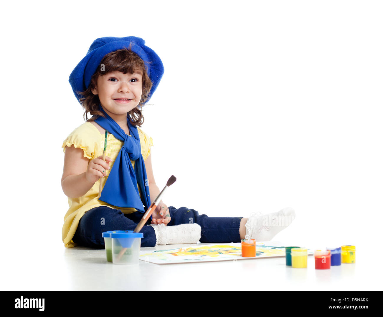 funny artist girl kid drawing and painting Stock Photo - Alamy
