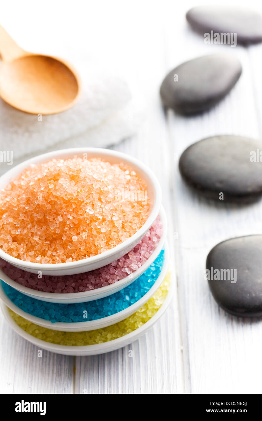 the different colours of bath salt Stock Photo - Alamy