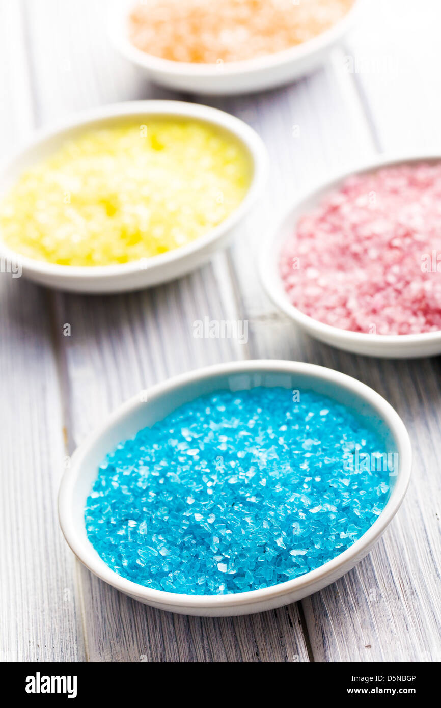 the different colours of bath salt Stock Photo - Alamy