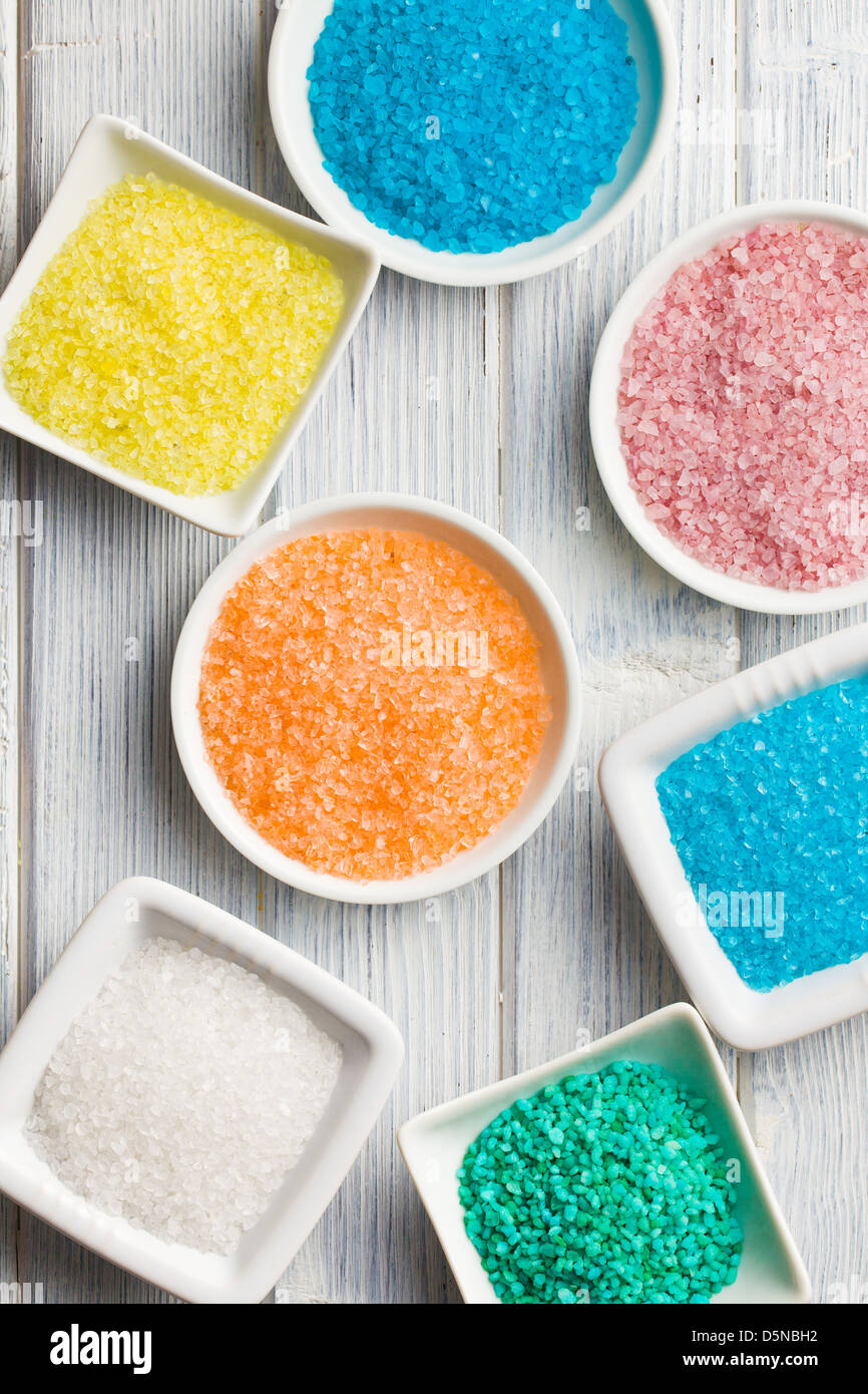 the different colours of bath salt Stock Photo - Alamy