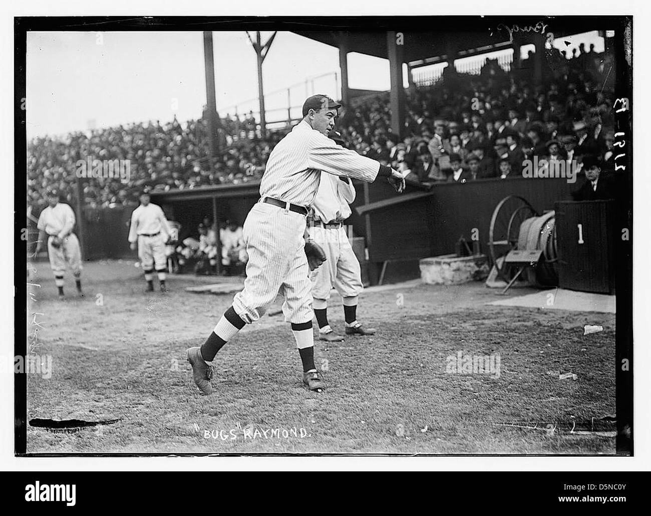 This historical photograph features Bugs Raymond, a pitcher for the New ...