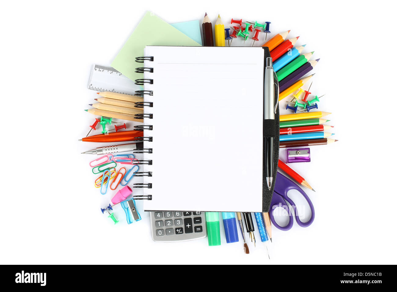 Stationery items on a white background Stock Photo - Alamy