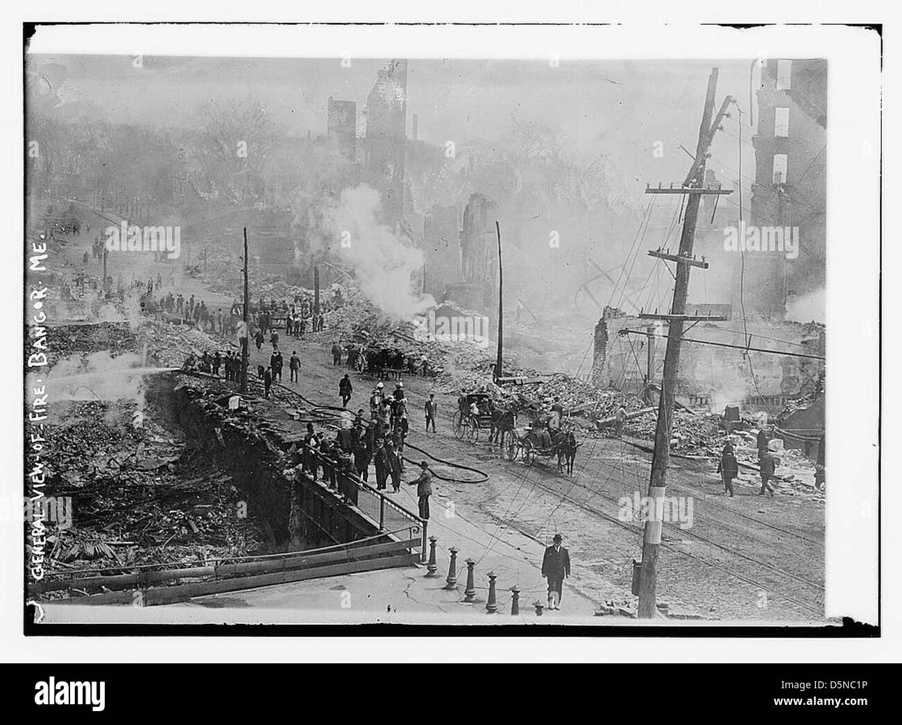 A dramatic image from the Great Fire of 1911 in Bangor, Maine, showing ...
